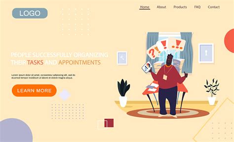 자신의 작업과 약속을 조직하는 사람들 방문 페이지 템플릿 직장에서 사업가 개념에 대한 스톡 벡터 아트 및 기타 이미지 개념 개발 개체 그룹 Istock