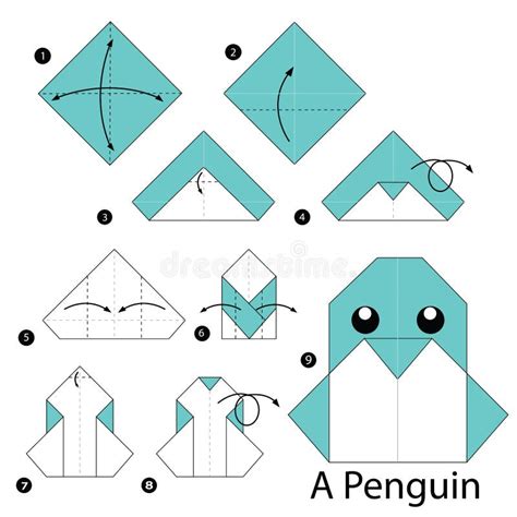 Step By Step Instructions How To Make Origami A Penguin Stock Vector