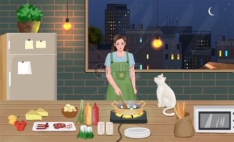 在厨房做饭的女性插画图片下载 正版图片401785716 摄图网