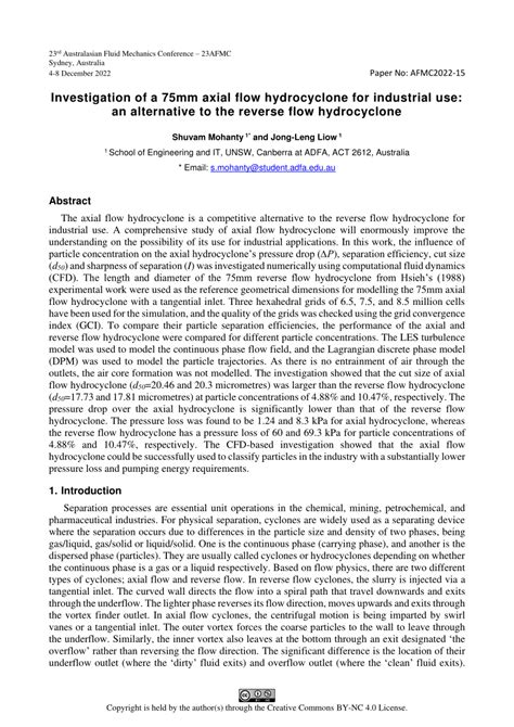 Pdf Investigation Of A 75mm Axial Flow Hydrocyclone For Industrial Use An Alternative To The