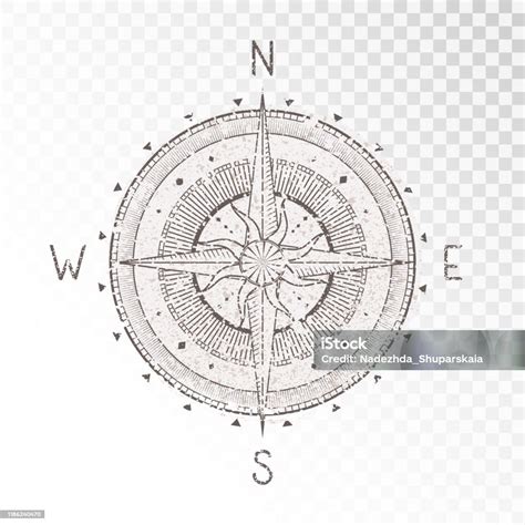 빈티지 텍스처 나침반 또는 바람 장미와 투명 한 배경에 그런 지 텍스처 요소와 벡터 그림 0명에 대한 스톡 벡터 아트 및 기타 이미지 0명 경도 골동품 Istock
