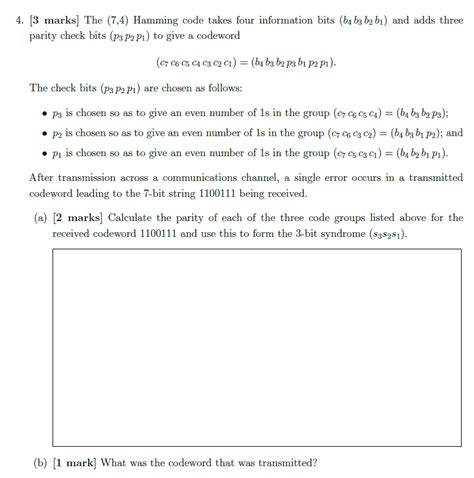 solved the 7 4 hamming code takes four information bits