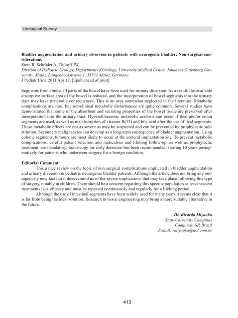 Pdf Bladder Augmentation And Urinary Diversion In Patients With