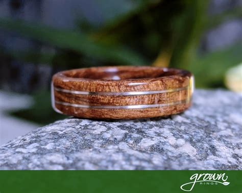 Ancient Kauri Spiral Grain Wood Ring With Twin Platinum Inlays
