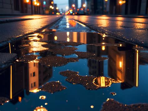 Premium Ai Image Wet Asphalt On The Background Of The Evening City