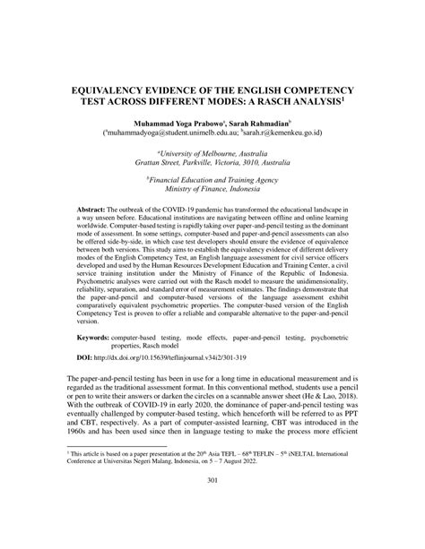 Pdf Equivalency Evidence Of The English Competency Test Across