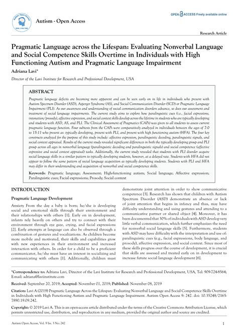 Pdf Pragmatic Language Across The Lifespan Evaluating Nonverbal