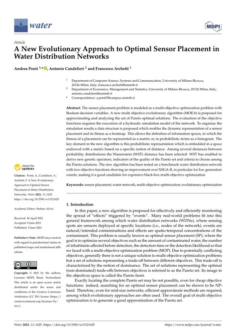 Pdf A New Evolutionary Approach To Optimal Sensor Placement In Water