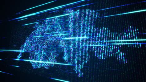futuristic blue shinny binary digital number mosaic grid map of