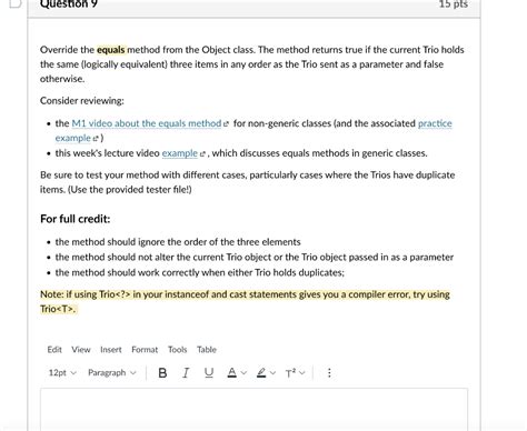 Solved Override The Equals Method From The Object Class The