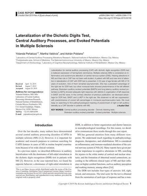 Pdf Lateralization Of The Dichotic Digits Test Central Auditory Processes And Evoked