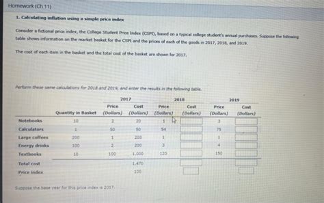 Solved 1 Calculating Inflation Using A Simple Price Index