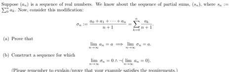 solved suppose an is a sequence of real numbers we know