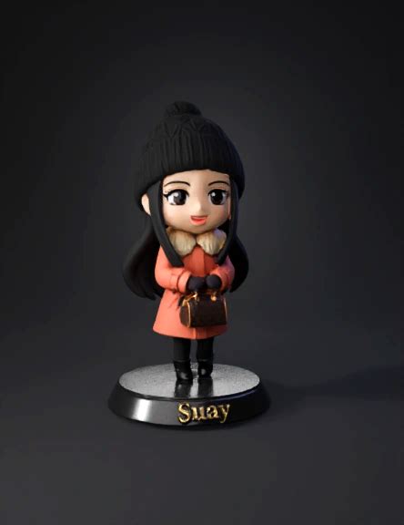 3d Model Suay Bobblehead Vinyl Figure With Black Knit Beanie Peach