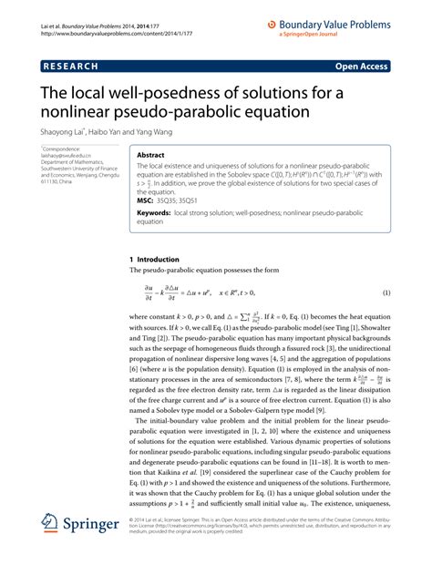Pdf The Local Well Posedness Of Solutions For A Nonlinear Pseudo