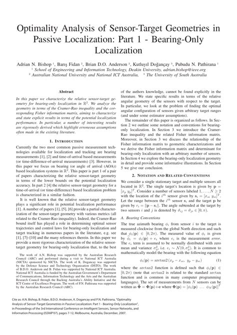 Pdf Optimality Analysis Of Sensor Target Geometries In Passive Localization Part 1 Bearing