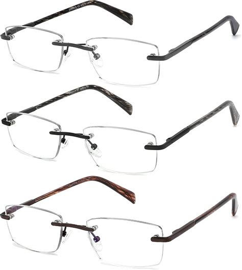 3 Pack Reading Glasses For Men Blue Light Blocking Lightweight Rimless
