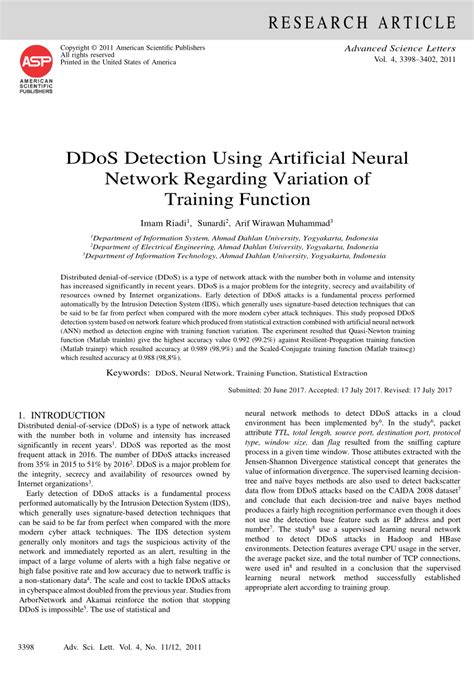 Pdf Ddos Detection Using Artificial Neural Network Regarding Variation Of Training Function