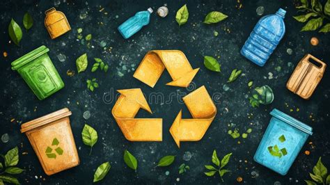Colorful Recycling Symbols Surrounded By Various Recyclable Materials Highlight The Importance