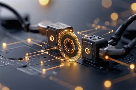 Glowing Circle Encryption Center Connecting Two Secure Ai Systems Generative Ai Illustration