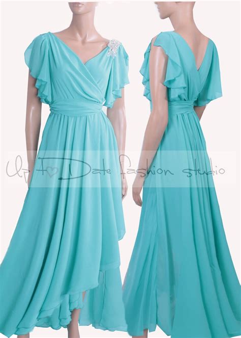 Bridesmaid Chiffon Long Turquoise Color Dresses Wedding Party Etsy