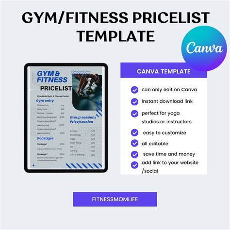 DIY GYM Pricelist Template Fitness Pricelist Canva Template Editable Training Gym E Flyer