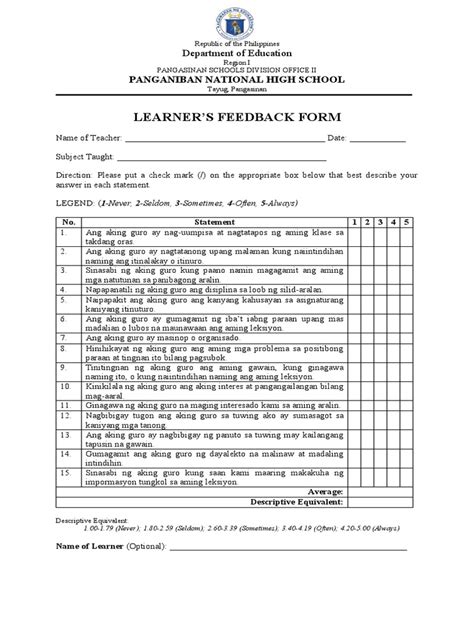 Learners Feedback Tagalog Pdf