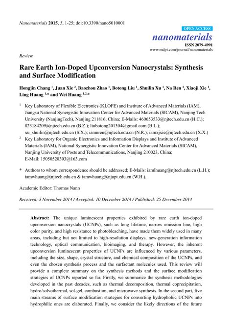 Pdf Rare Earth Ion Doped Upconversion Nanocrystals Synthesis And