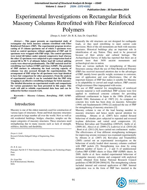 Pdf Experimental Investigations On Rectangular Brick Masonry Columns Retrofitted With Fiber