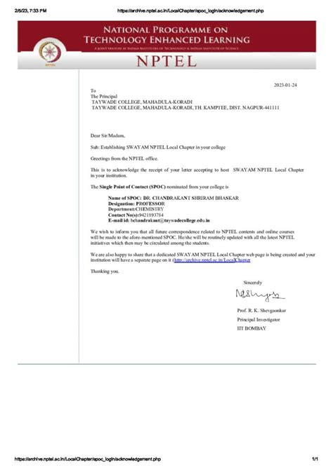 Swayam Nptel Local Chapter Taywade College Koradi