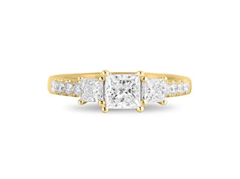 Lab Grown Diamond Ring 14k Yellow Gold 075ctw Three Stone Ring