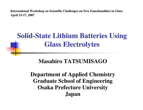 [ppt] Solid State Lithium Batteries Using Glass Electrolytes Masahiro Powerpoint Presentation