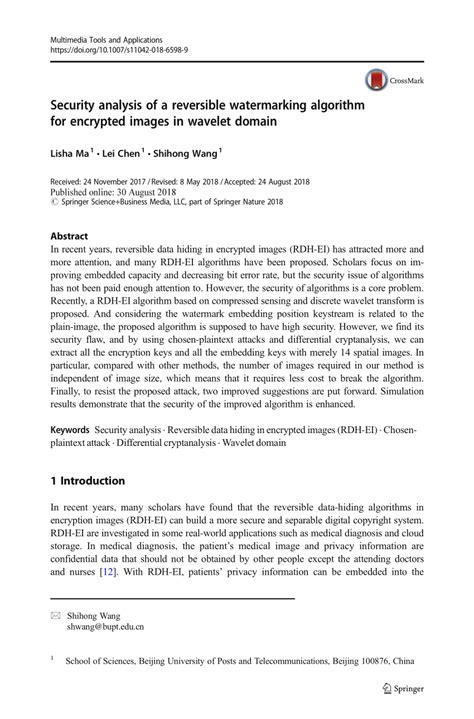 Pdf Security Analysis Of A Reversible Watermarking Algorithm For