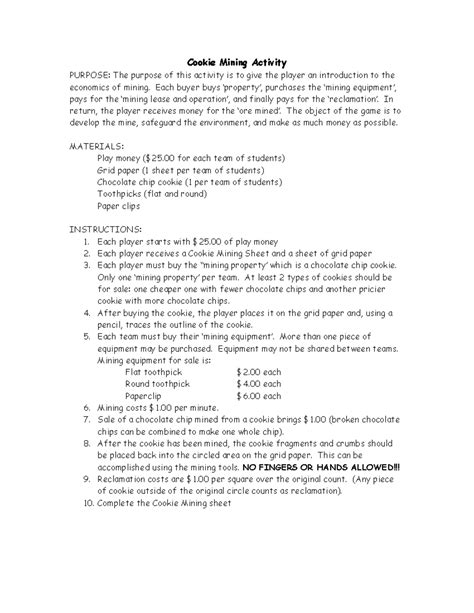Cookie Mining Activity Cookie Mining Activity Purpose The Purpose Of