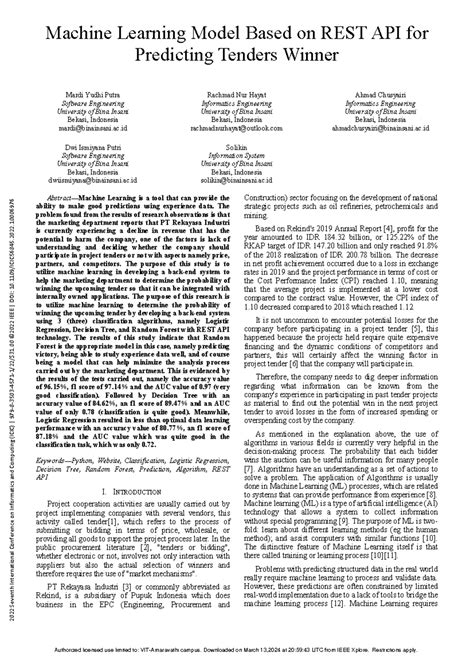 Machine Learning Model Based On Rest Api For Predicting Tenders Winner