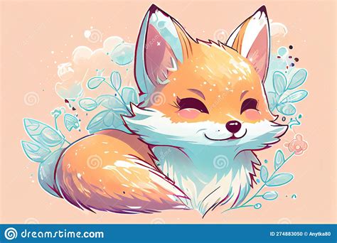 Cute Adorable Kawaii Fox Greeting Cartoon Doodle Stock Illustration Illustration Of Friend