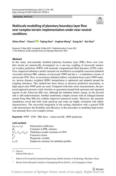 Multiscale Modelling Of Planetary Boundary Layer Flow Over Complex Terrain Implementation Under