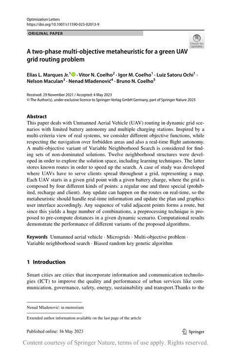 A Two Phase Multi Objective Metaheuristic For A Green Uav Grid Routing