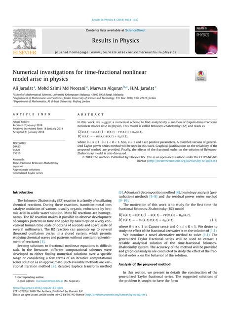 Pdf Numerical Investigations For Time Fractional Nonlinear Model