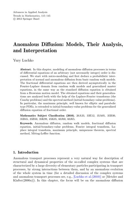 Pdf Anomalous Diffusion Models Their Analysis And Interpretation