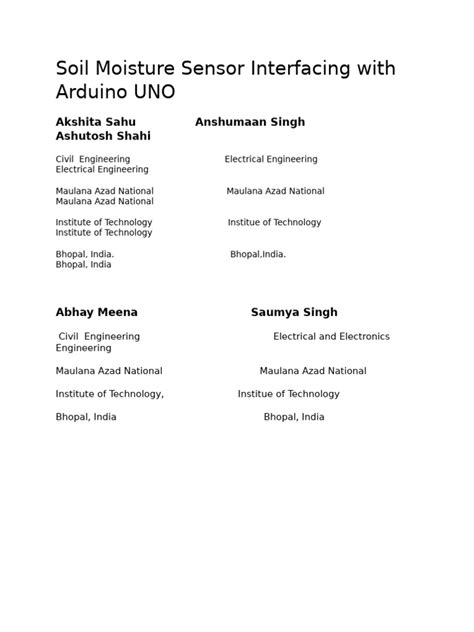Soil Moisture Sensor Interfacing With Arduino Uno Pdf Voltage Electricity