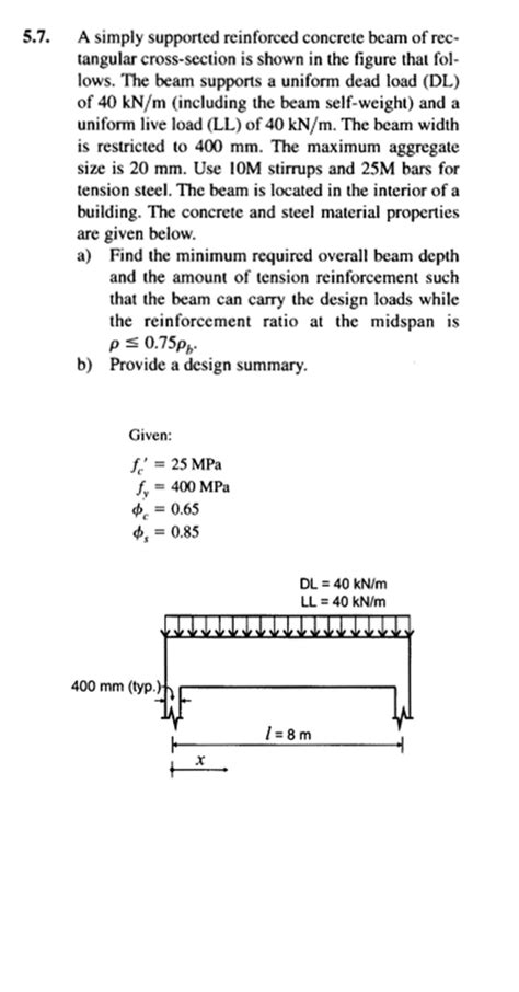 Solved 5 7 ﻿a Simply Supported Reinforced Concrete Beam Of