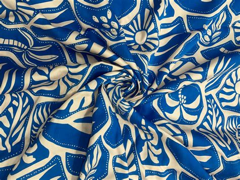 Royal Blue Abstract Modal Satin Fabric
