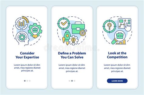 Develop And Fine Tune Business Idea Tips Onboarding Mobile App Screen Stock Vector