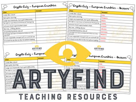 Cryptic Quiz European Countries Starter Plenary Extension Task