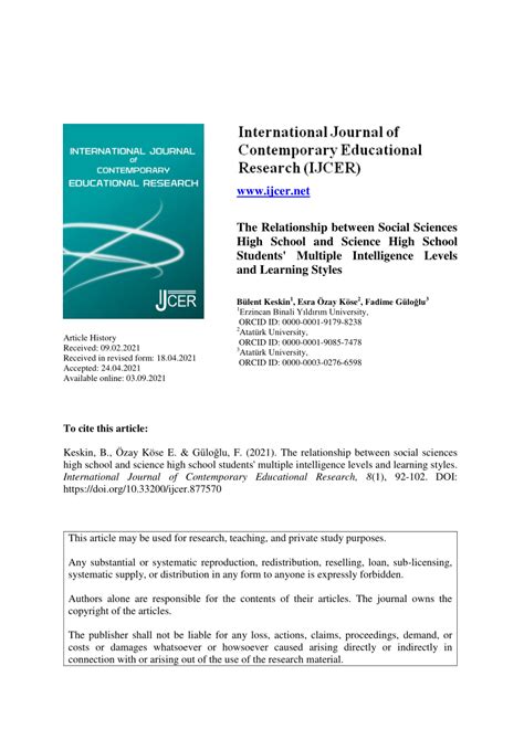 Pdf The Relationship Between Social Sciences High School And Science