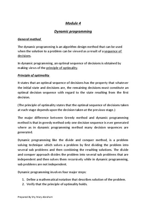 Dynamic Programming Module 4 Dynamic Programming General Method The Dynamic Programming Is An