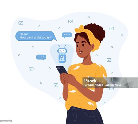 Chatgpt Ai 채팅 개념 인공 지능 아프리카계 미국인 여성이 스마트 Ai 로봇의 기술을 사용하고 있다 메신저에서 Ai 어시스턴트와 사용자 간의 대화 생성형 인공지능에