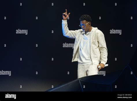 The Singer Myke Towers During His Concert At The Movistar Arena On 20