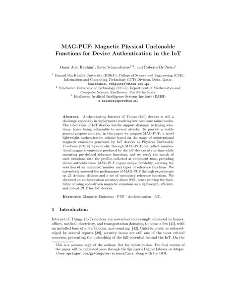 pdf mag puf magnetic physical unclonable functions for device authentication in the iot